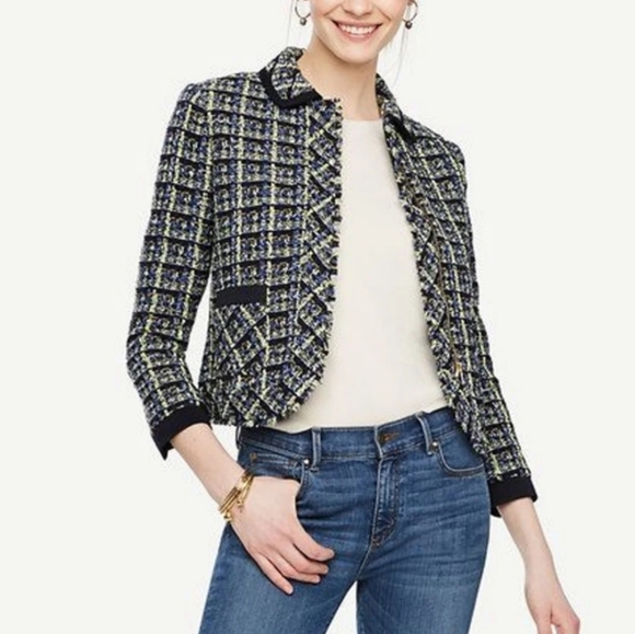 Ann Taylor | Jackets & Coats | New Ann Taylor Blue Green Tweed Jacket 4 | Poshmark